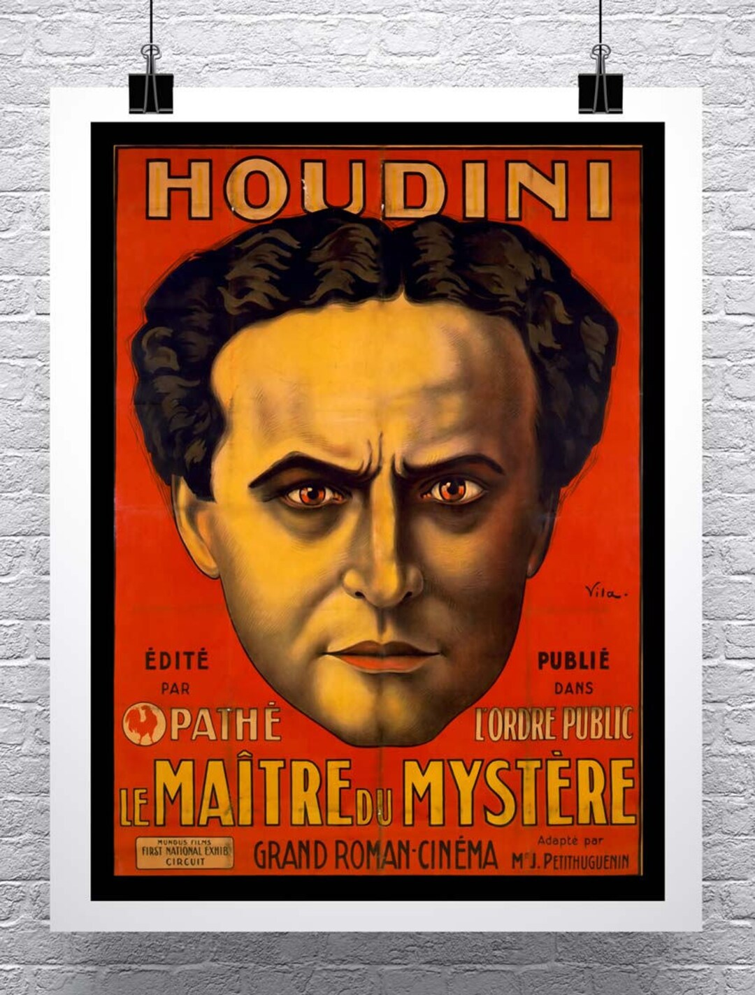 Harry Houdini Red Eyes French Magician Poster: Vintage Giclee Art Print ...