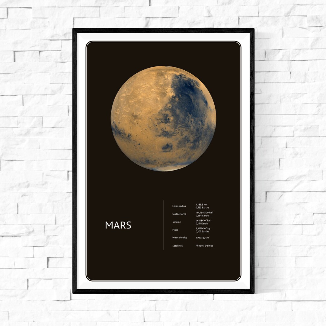 Mars From Space With Informational Facts Premium Fine Art Rolled Giclee ...