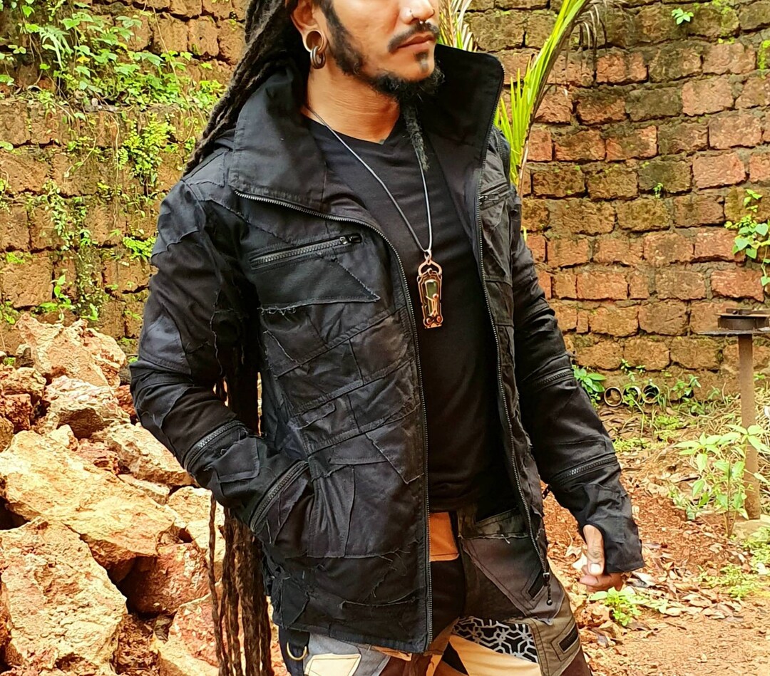 Skinner Men's Hooded Jacket, Riding Jacket, Festival Jacket, Burning ...