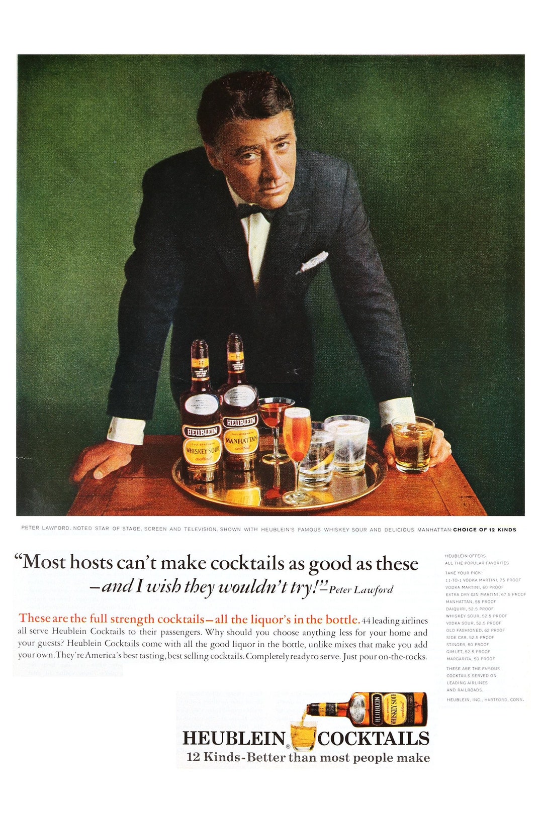 Peter Lawford Heublein Cocktails 1964 Vintage Poster Size Print Ad - Etsy