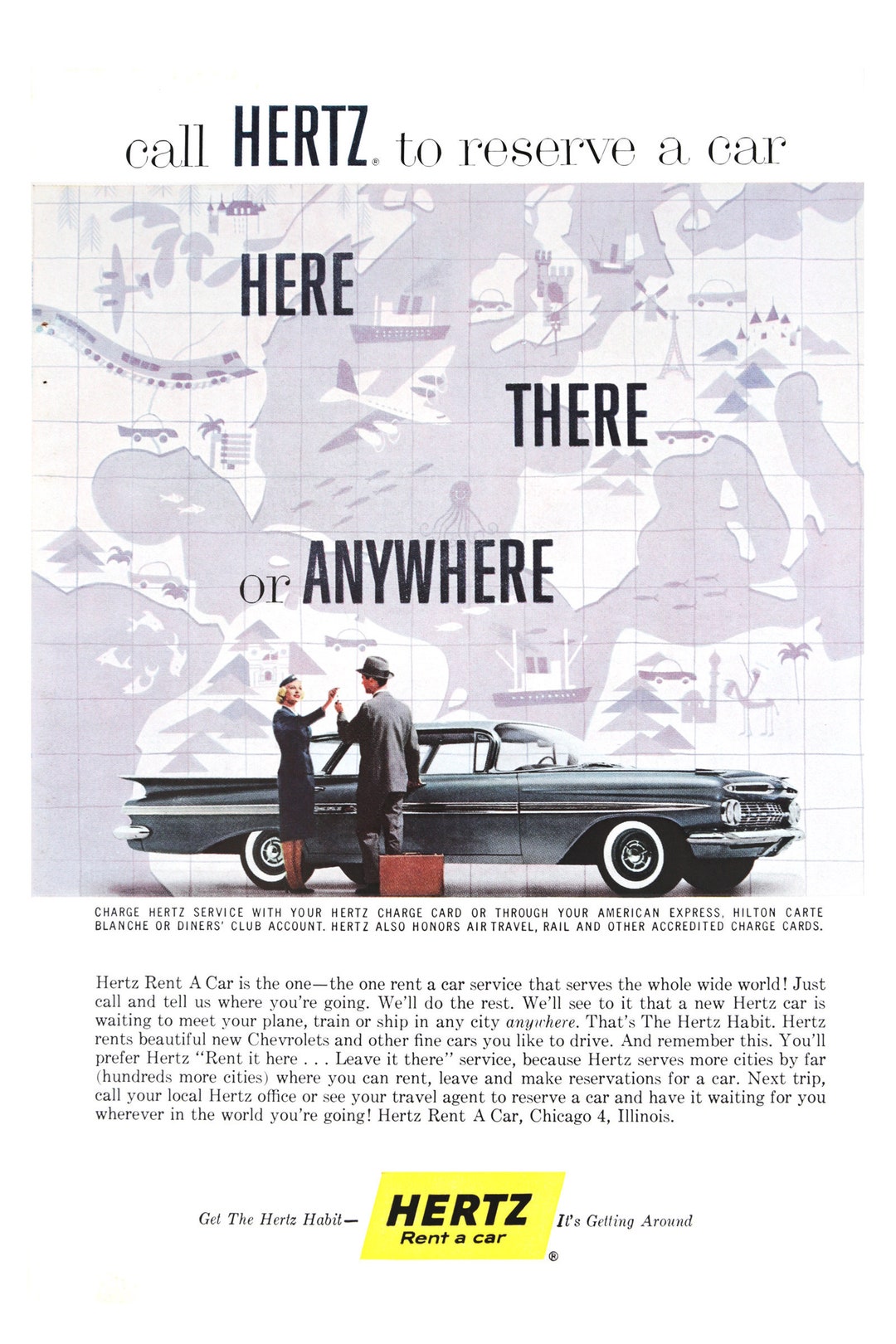 1959 Hertz Rental Car Travel Poster Ad - Etsy