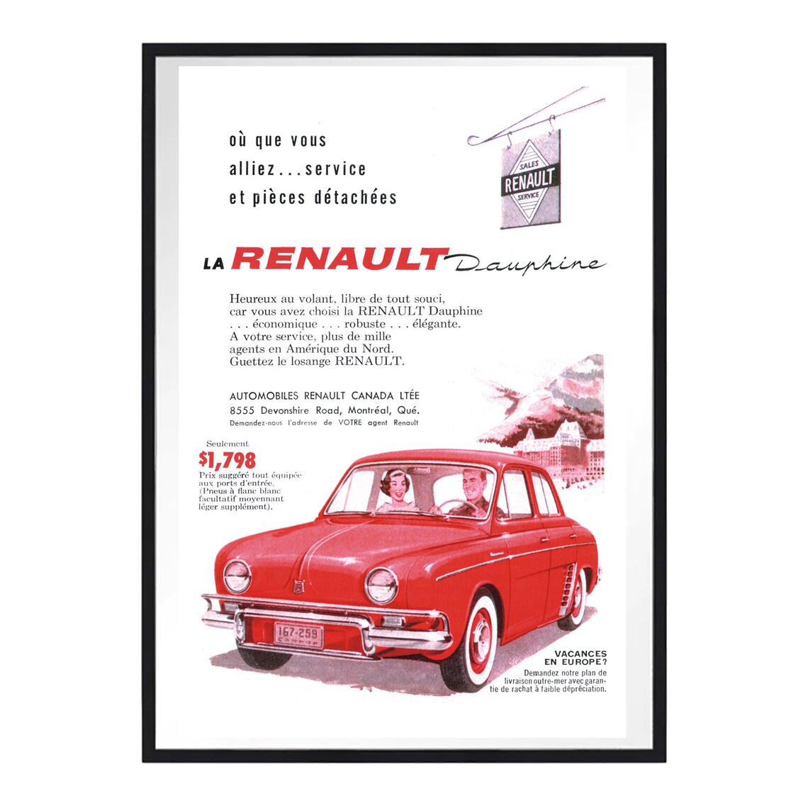 1959 Renault Dauphine Poster Size Ad - Etsy
