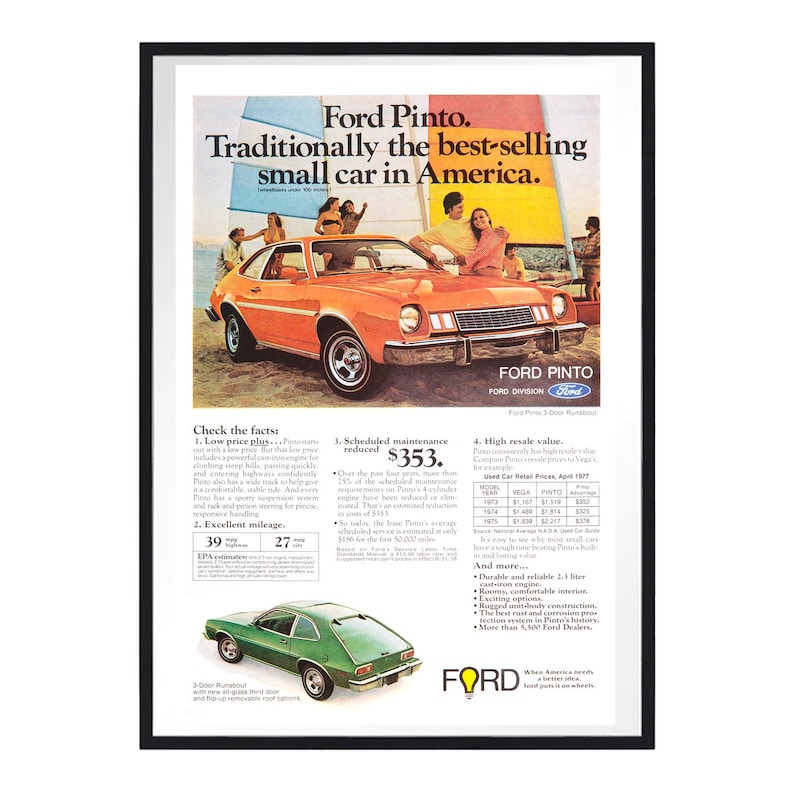 1975 Pinto Runabout Vintage Poster Size Ad - Etsy
