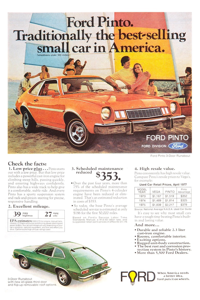 1975 Pinto Runabout Vintage Poster Size Ad - Etsy