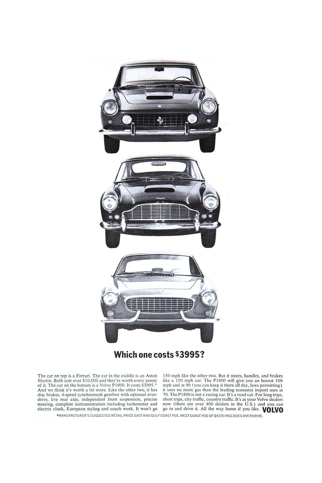 Volvo P1800 Poster Size Ad - Etsy