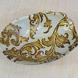 Vintage,glass,arda,glassware,vanessa,ring Dish,gold,white,rare,oval ...