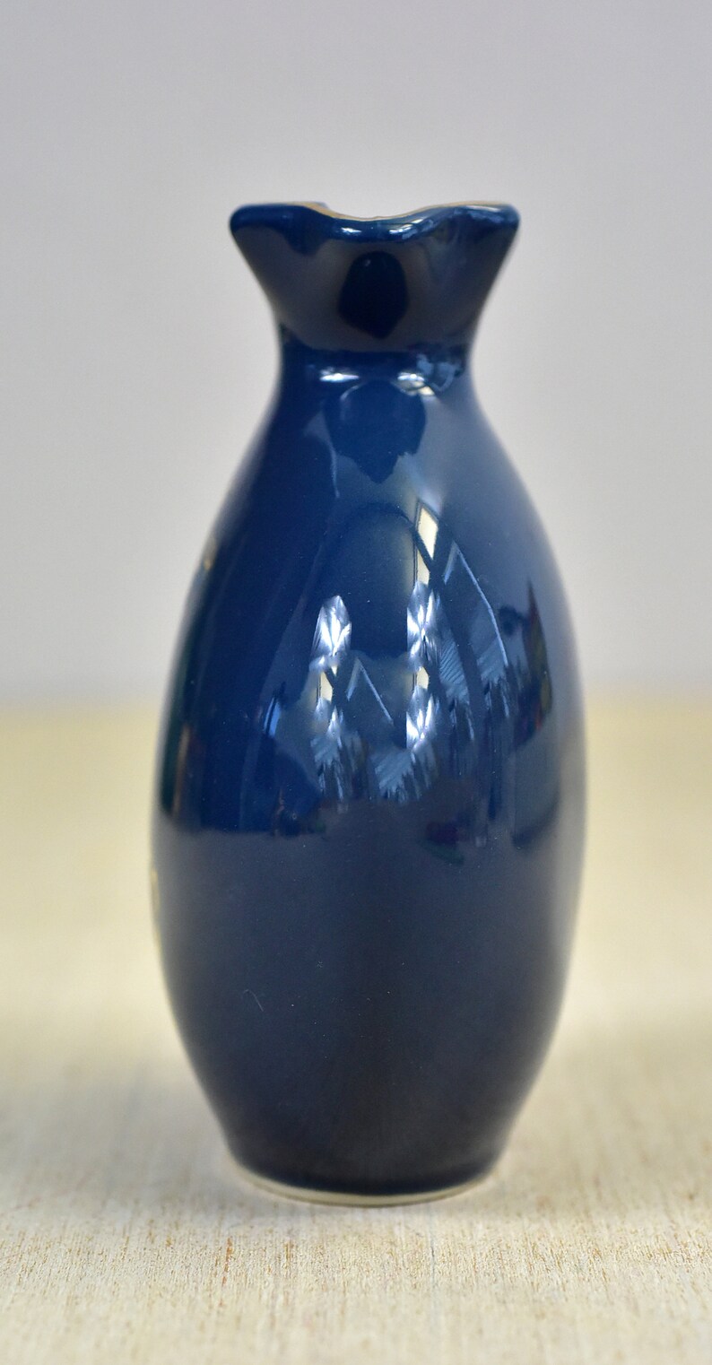Vintage,ceramic,deep Blue,bud Vase,floral Design,daffodil,gold Tone ...
