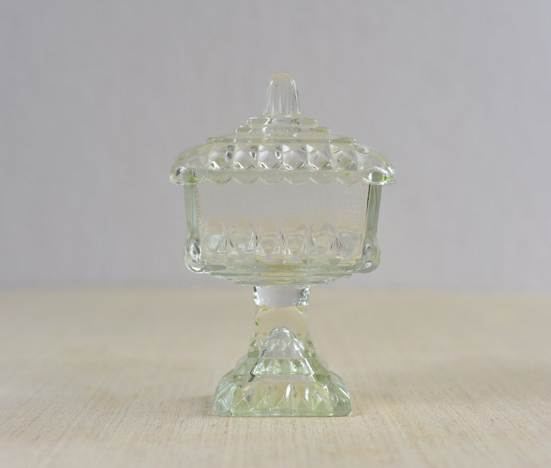 Vintage,jeanette Glass Co,clear,glass,wedding Box,on Pedestal,with Lid ...