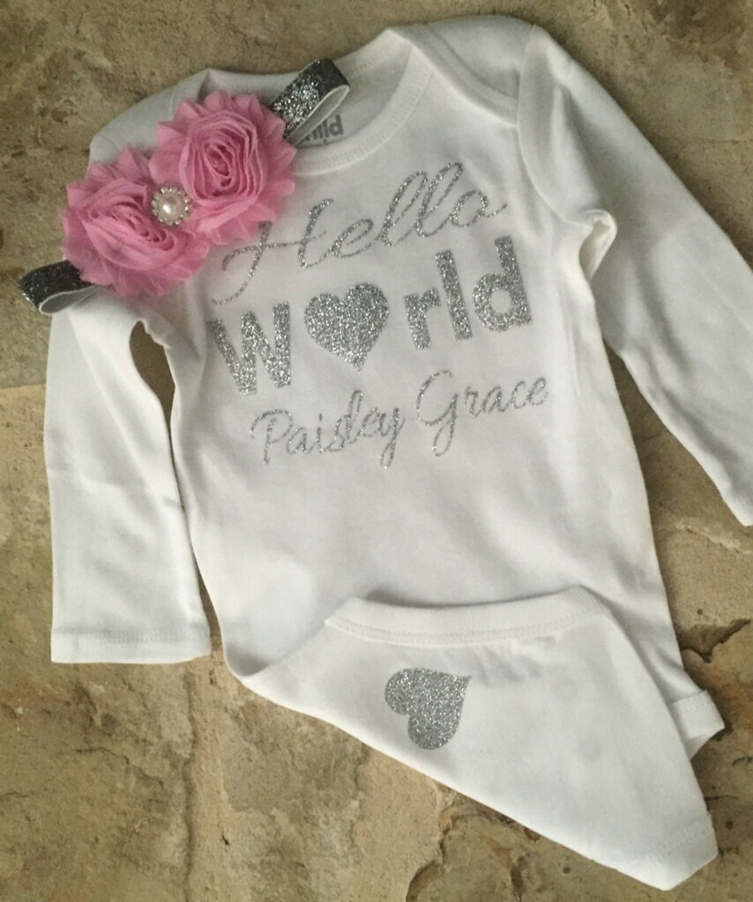 Silver Glitter Hello World Outfit, Pink and Silver Hello World Bodysuit ...