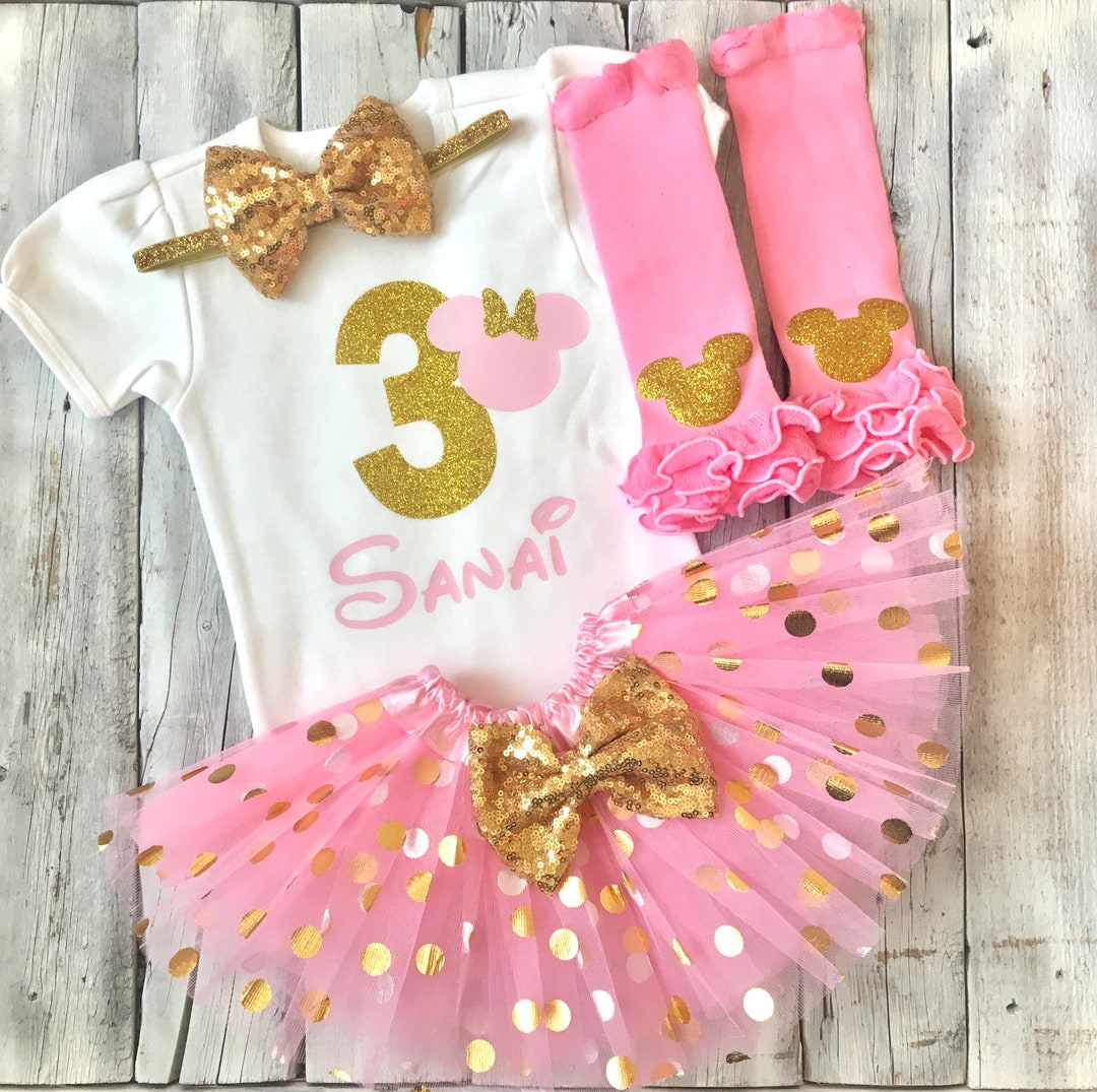 Pink and Gold Minnie Mouse Third Birthday Outfit, Minnie Birthday 3rd ...