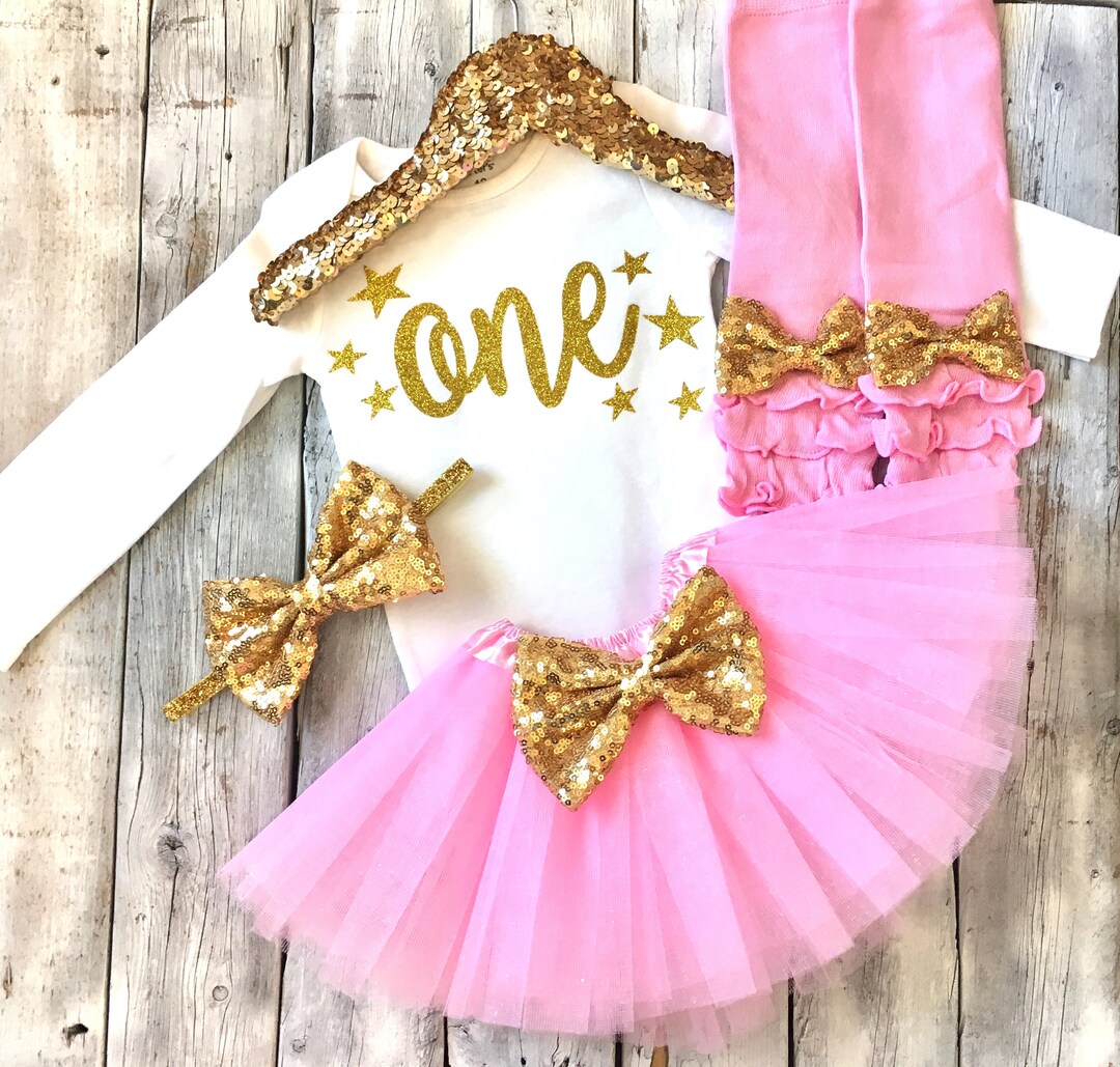 Pink and Gold Twinkle Twinkle Little Star 1st Birthday Outfit, Star 1st ...