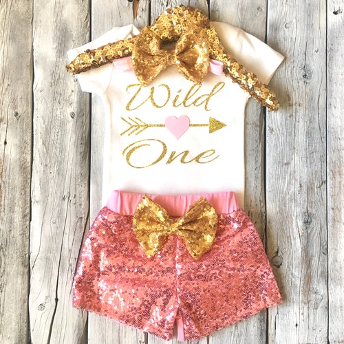 Pink and Gold Wild One 1st Birthday Outfit Wild One Shorts - Etsy