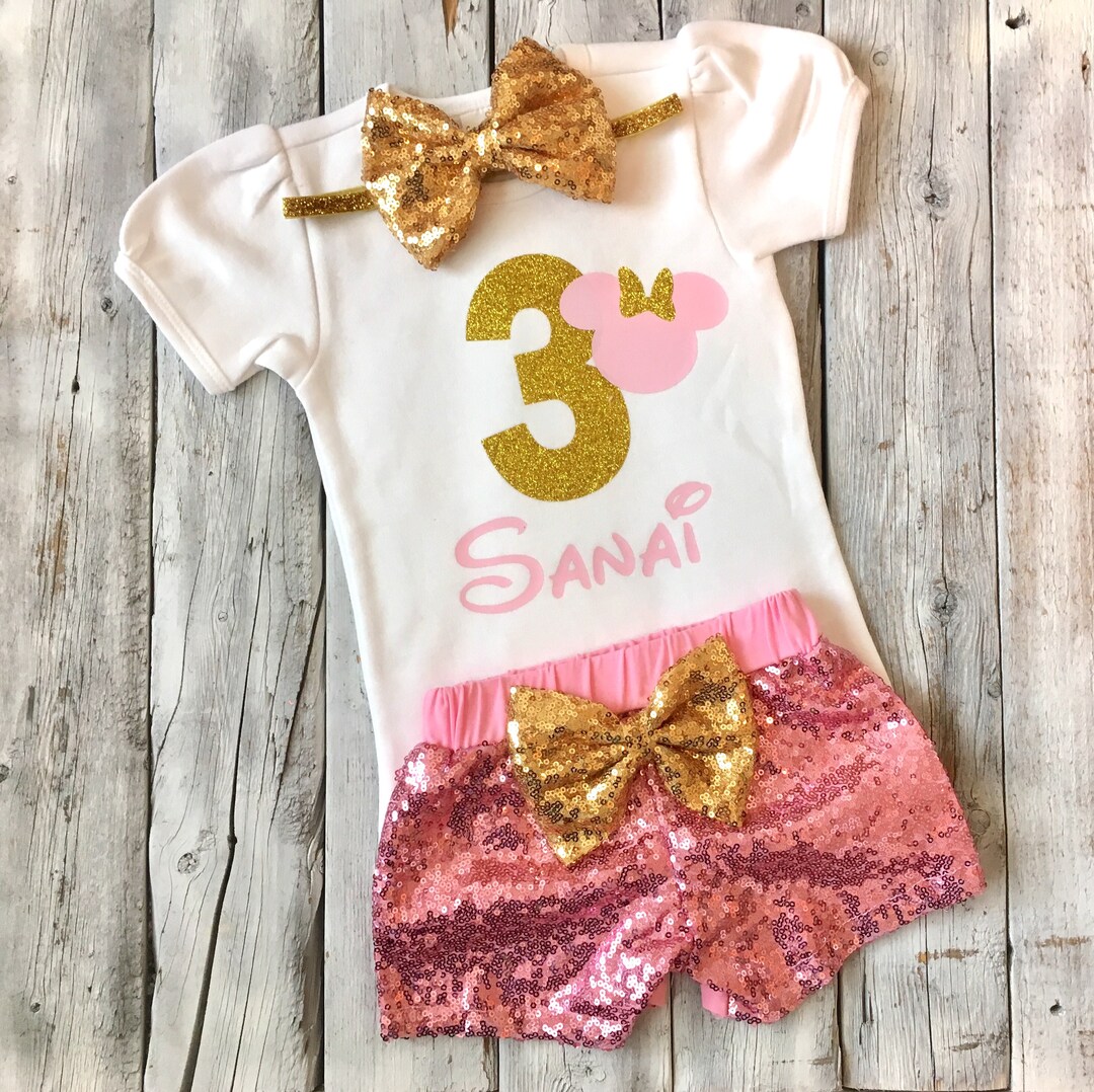 Pink and Gold Minnie Mouse 3rd Birthday Outfit, Minnie Birthday Third ...