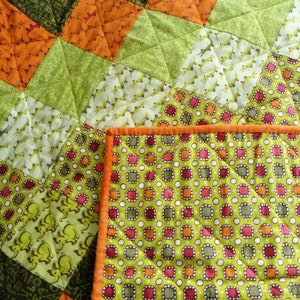 Flannel Baby Quilt Green and Orange - Etsy