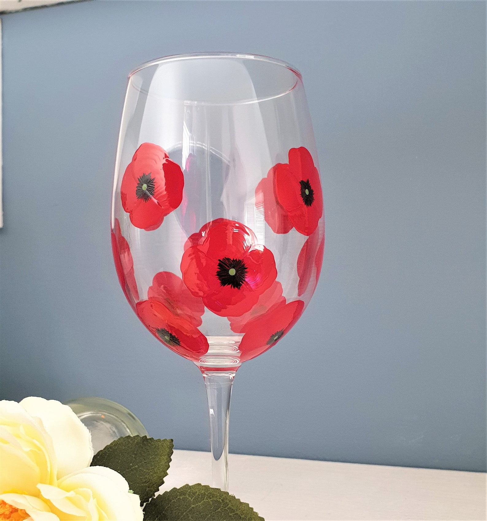 Personalised Hand Painted Poppy Wine Glass Gift for Her - Etsy UK