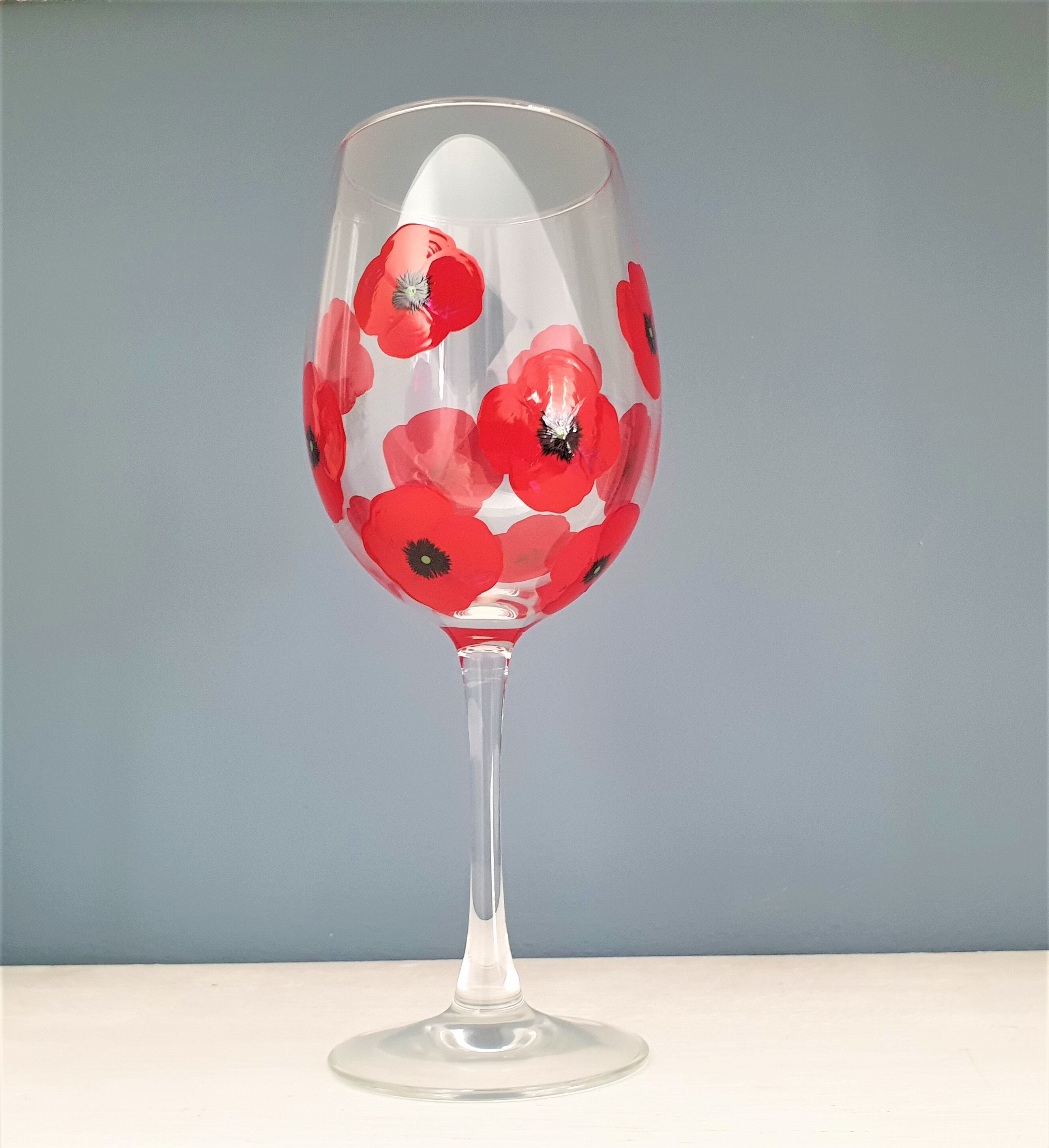 Personalised Hand Painted Poppy Wine Glass Gift for Her - Etsy UK