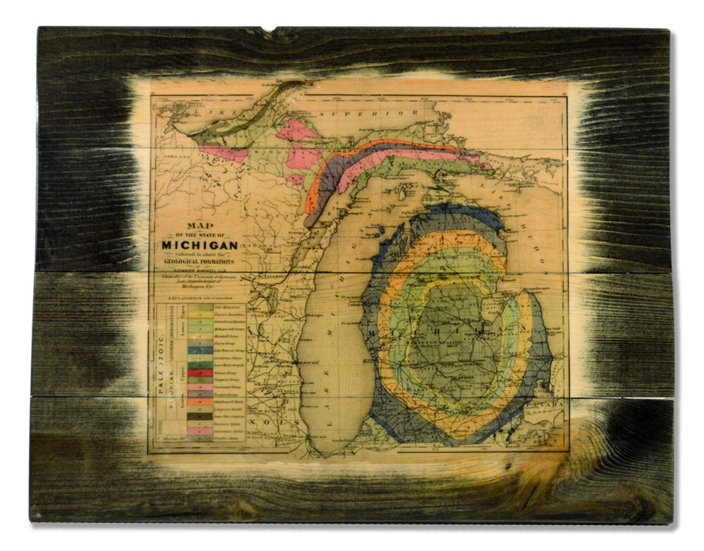 Michigan Map Art - Historic Wood Map - Etsy