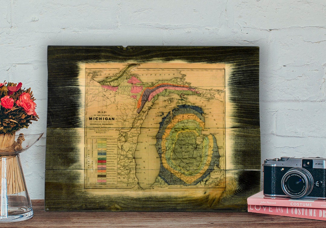 Michigan Map Art - Historic Wood Map - Etsy