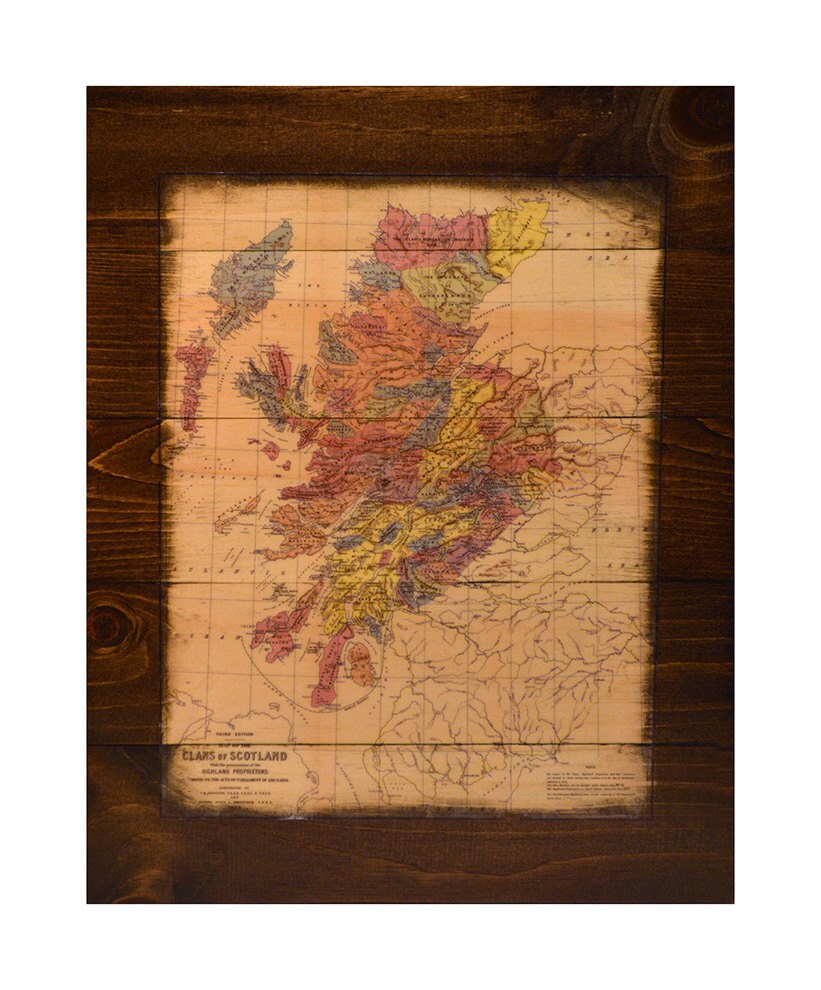 Historic Map of Scotland Wood Wall Art - Clans of Scotland Map Art - Etsy