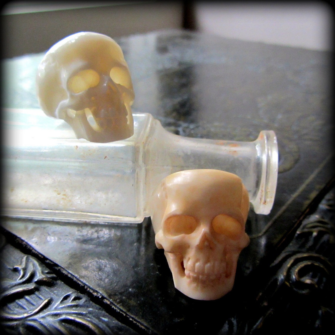 Human Skull Ring carved from real bone. Oddity Witchy Occult | Etsy
