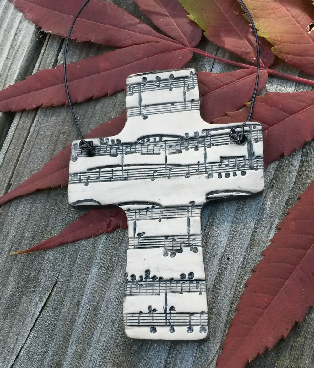 Cross With Music Notes Ornament, Spiritual Music, Sheet Music Ornament ...