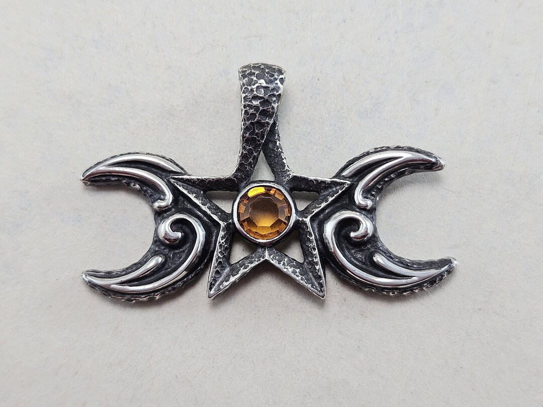 Triple Moon Goddess Pendant, Handmade Sterling Silver Triple Moon With ...