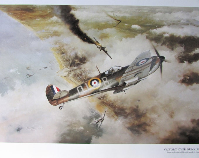 Aviation, Spitfire Plane Art Print/ Victory Over Dunkirk, RAF Military ...