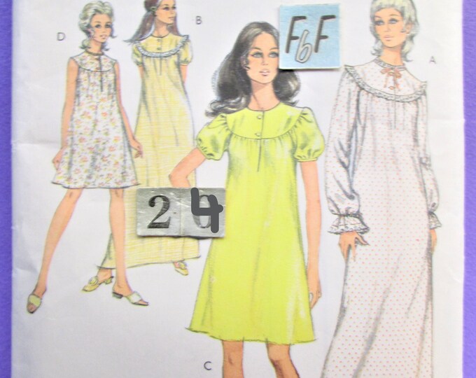 Yoked Nightgown, Nightie Sewing Pattern/ 1970s Style 3081 Womens Loose ...