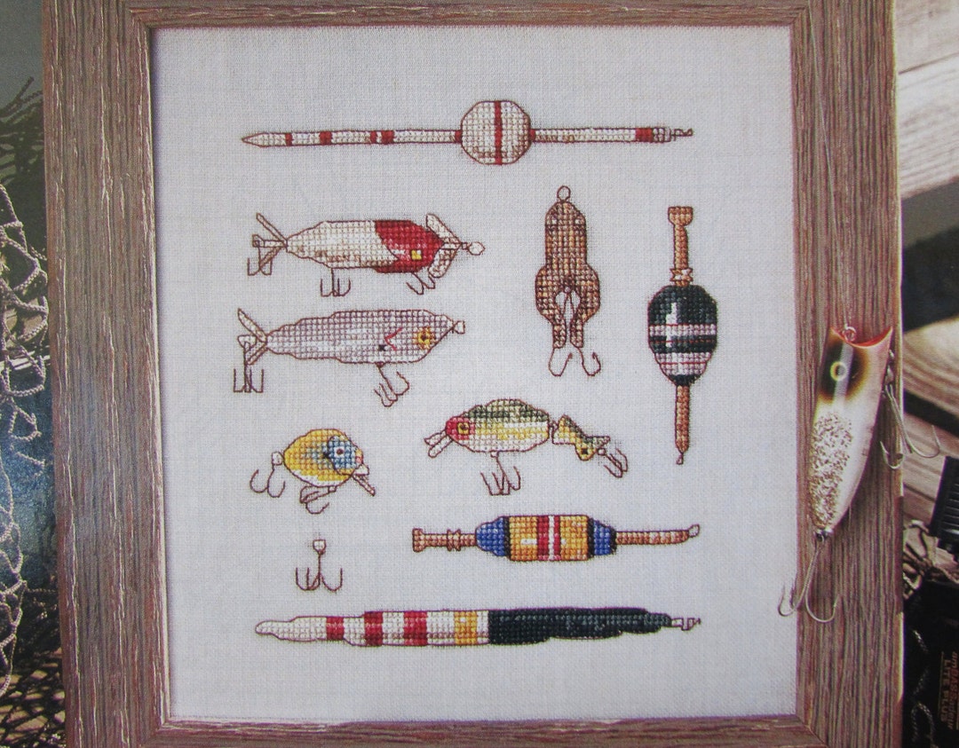 Fishing Lure, Tackle Cross Stitch Sampler Pattern/ Fishing Gear Counted ...