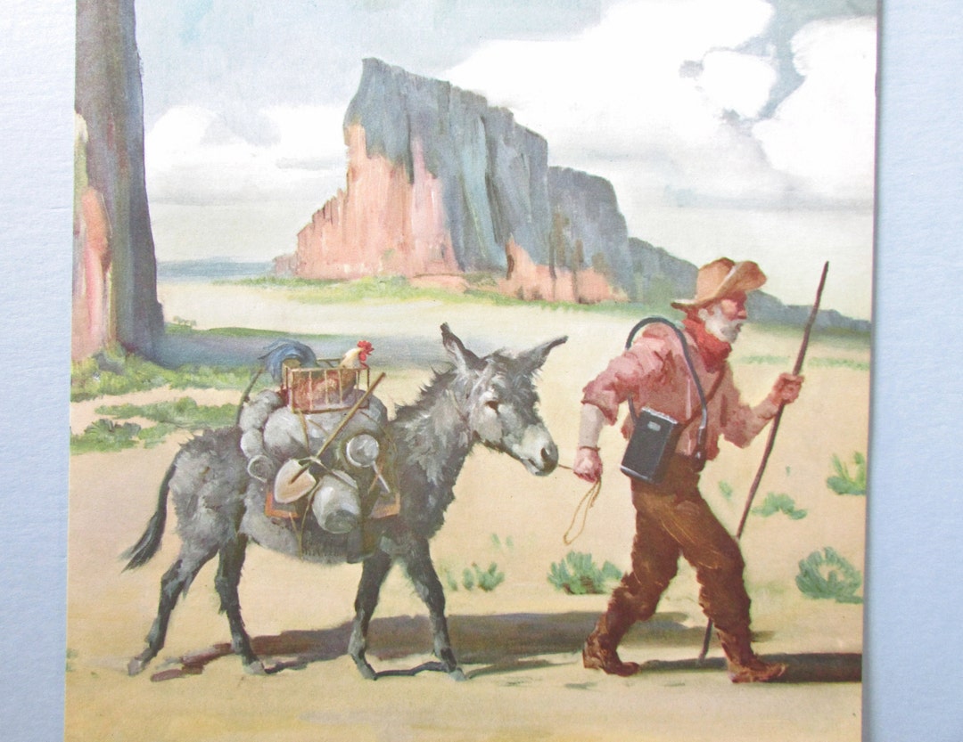 Donkey or Burro Art Print/ Equestrian Wall Art Decor of Old Prospector ...