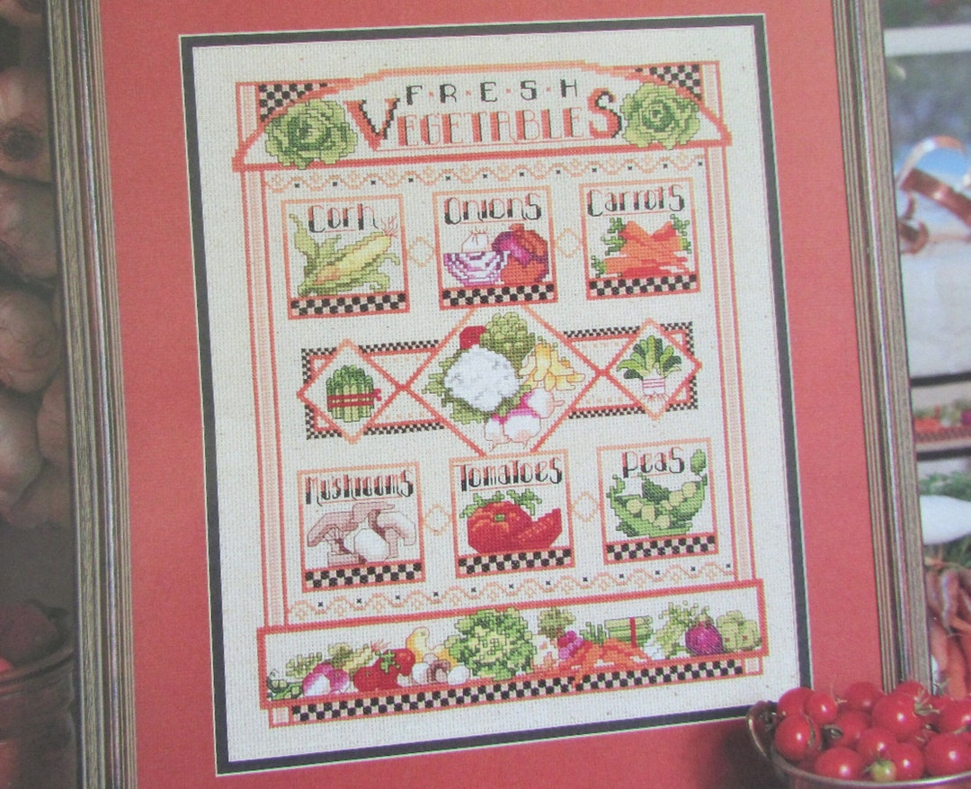 Vegetable Harvest, Kitchen Cross Stitch Sampler Pattern/ Corn, Carrots ...