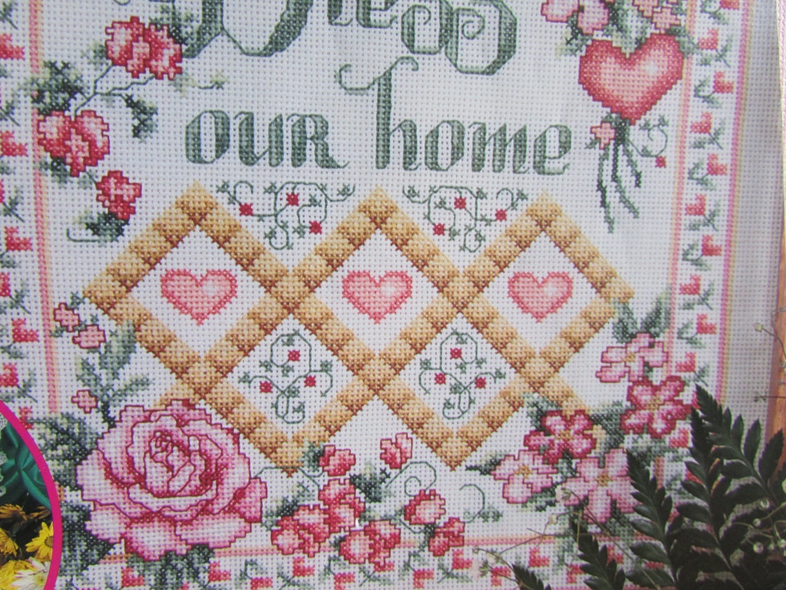 Bless Our Home Cross Stitch Sampler Pattern/ Welcome Sign With Hearts ...