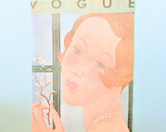 Vogue Magazine Cover Art Print/ Flapper Woman in Pearls by - Etsy