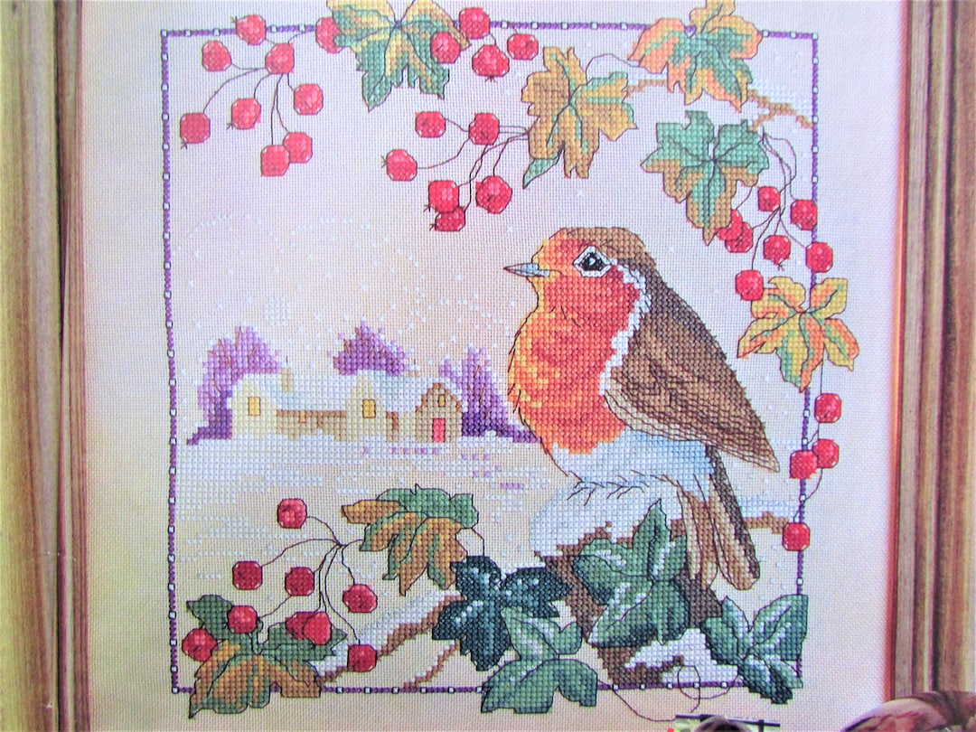 Winter Robin in Snow Cross Stitch Sampler Pattern/ Christmas Bird With ...