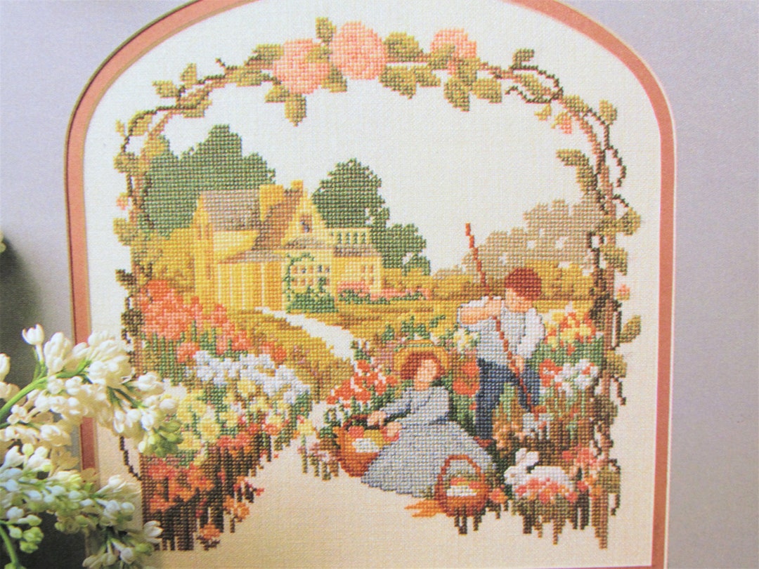 English Flower Garden Cross Stitch Pattern/ Child's Garden With Bunny ...