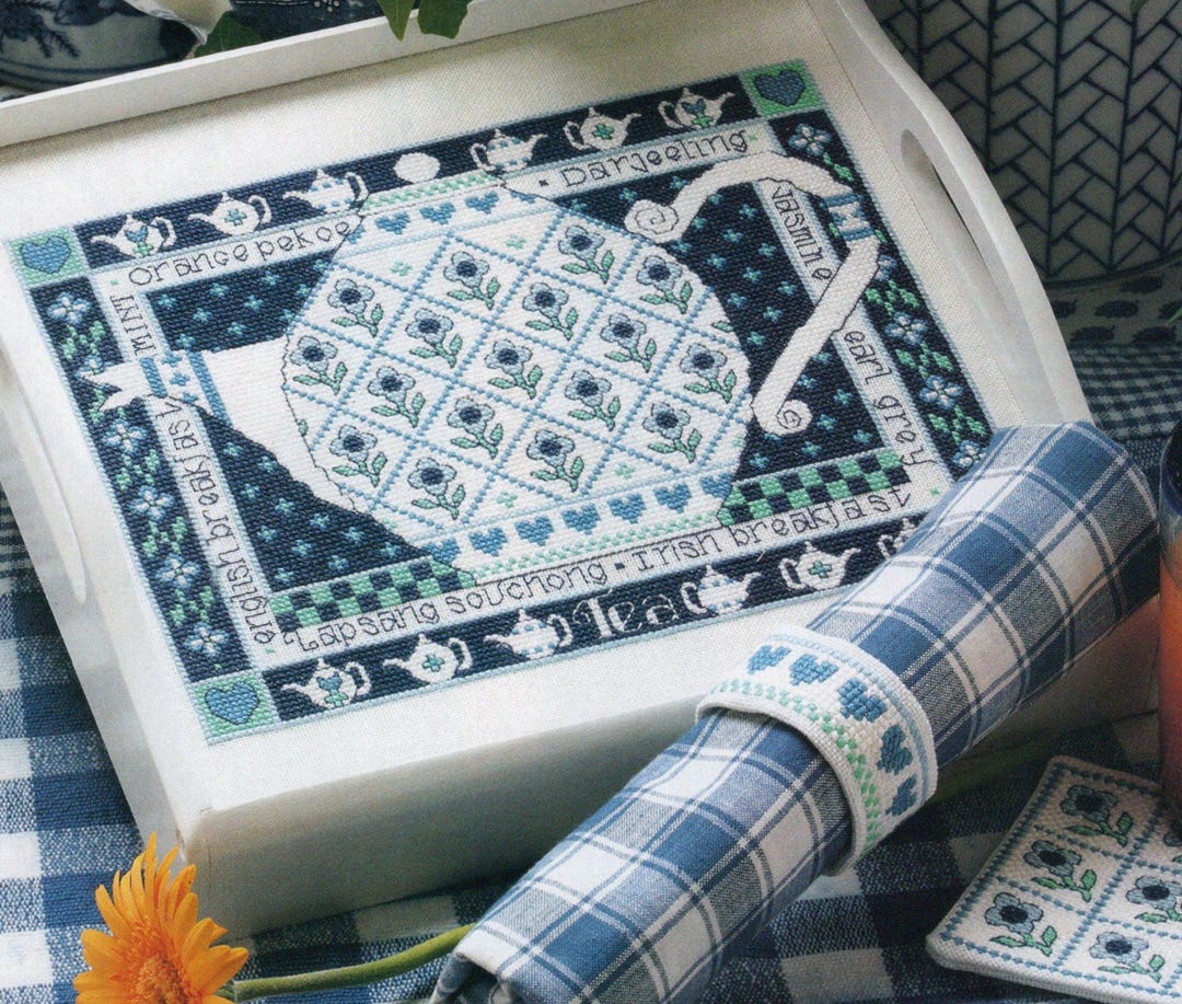 Delft Blue Teapot, Tea Cup Cross Stitch Sampler Pattern/ for Tray ...