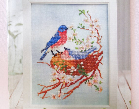 Bluebirds in Nest Cross Stitch Sampler Pattern/ Birds in - Etsy