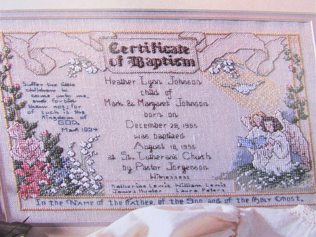 Christian Baptism Certificate Cross Stitch Pattern/ Religious Counted ...
