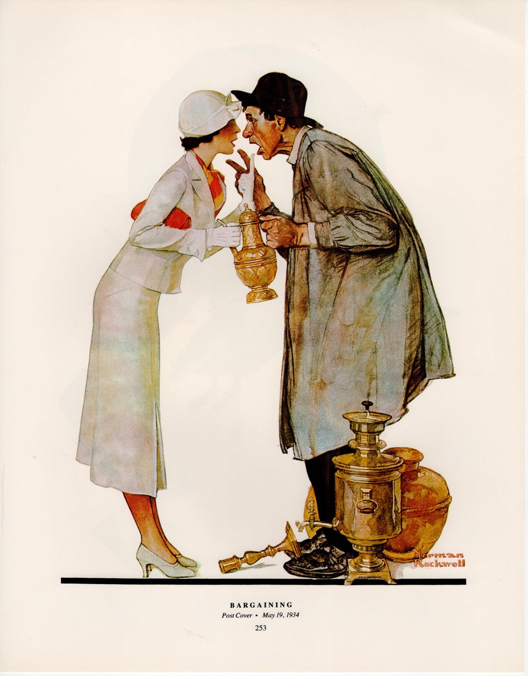 Bargaining Fight Norman Rockwell Print/ Large Man & Woman Argue Graphic ...