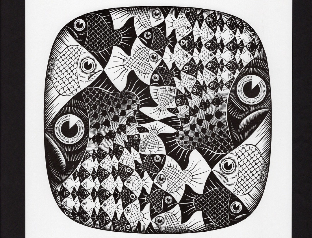 MC Escher Fishes & Scales Art Print/ Modern Relativity, Optical ...