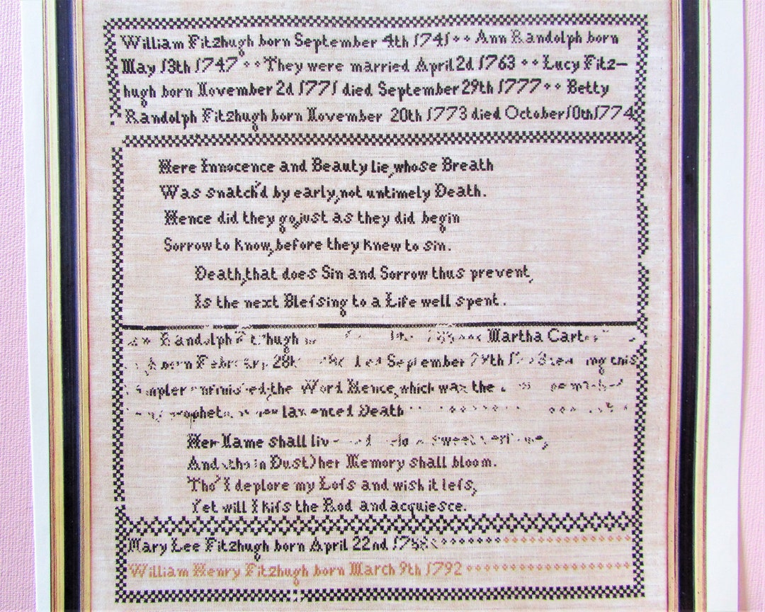 Antique Family History Cross Stitch Sampler Pattern/ 1700's Genealogy ...