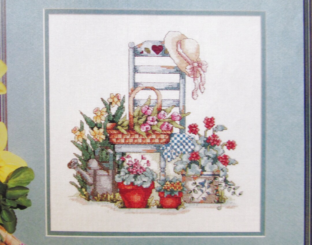 Sunhat Garden Chair Cross Stitch Pattern/ Flower Garden, Pots, Watering ...