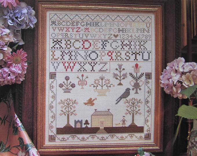 Antique Colonial Home Cross Stitch Sampler Pattern/ Early American ...