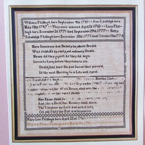 Antique Family History Cross Stitch Sampler Pattern/ 1700's Genealogy ...