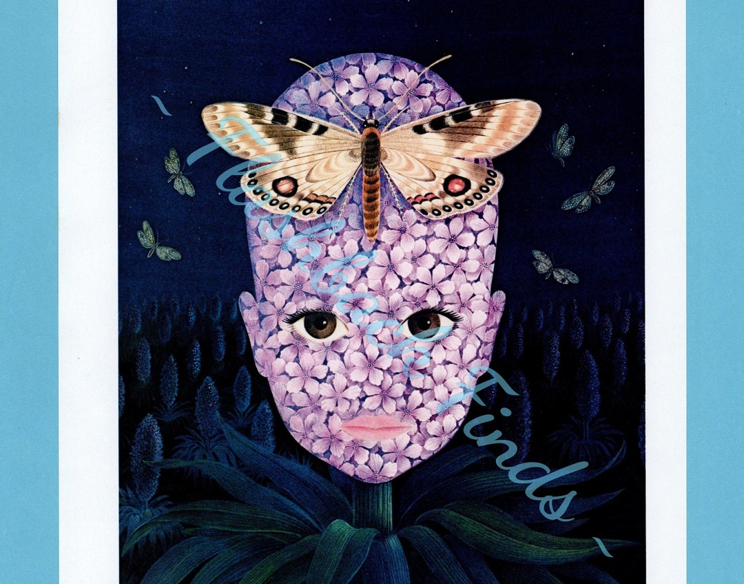 Aliens 4 & Moth Art Print/ Fantasy Flower Face and Insects, Surrealist ...