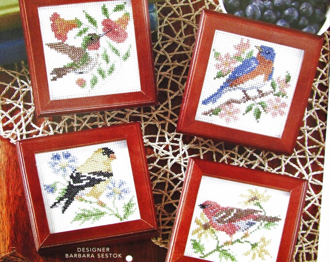 4 Bird Cross Stitch Coaster Patterns/ Bluebird, Hummingbird, Goldfinch ...