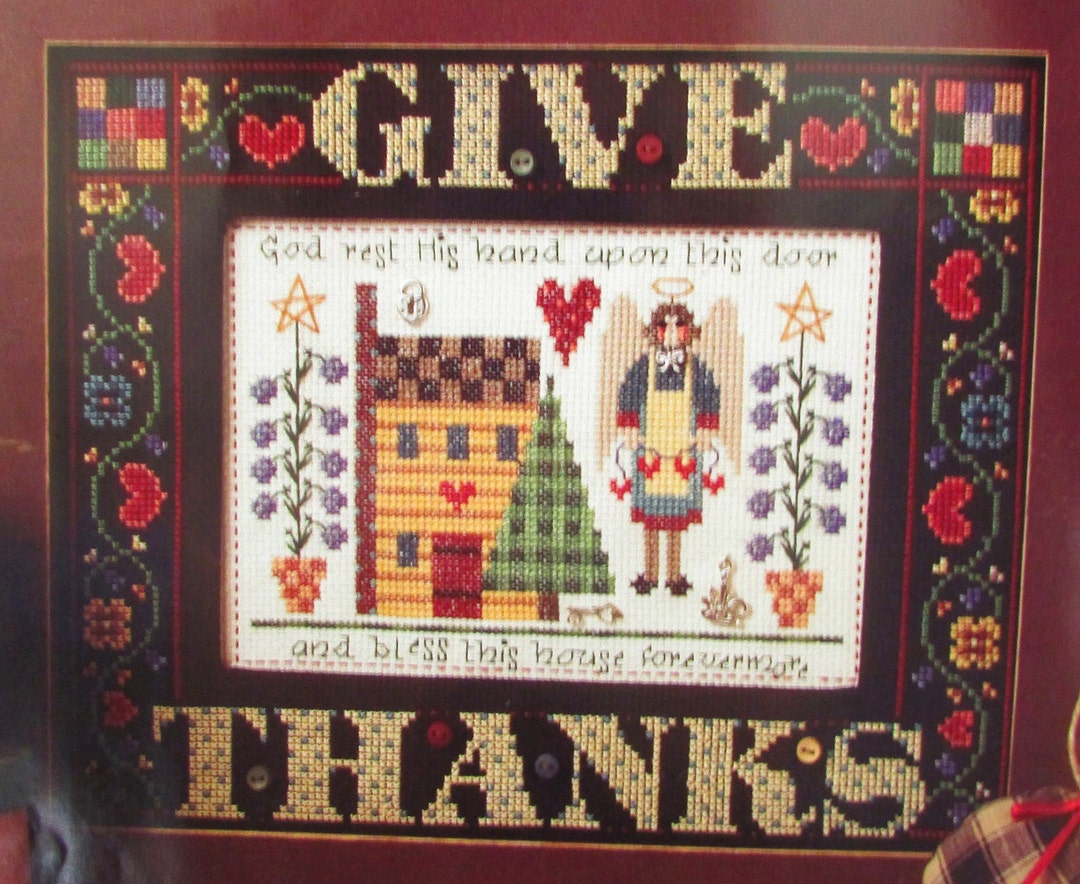 Give Thanks Cross Stitch Pattern/ Christian "god ... Bless This House ...