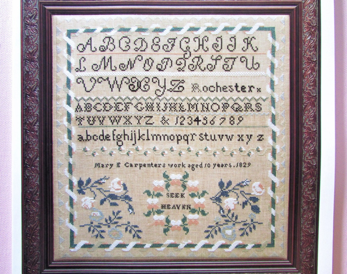 Antique Roses Cross Stitch Sampler Pattern/ 1800's Reproduction Counted ...