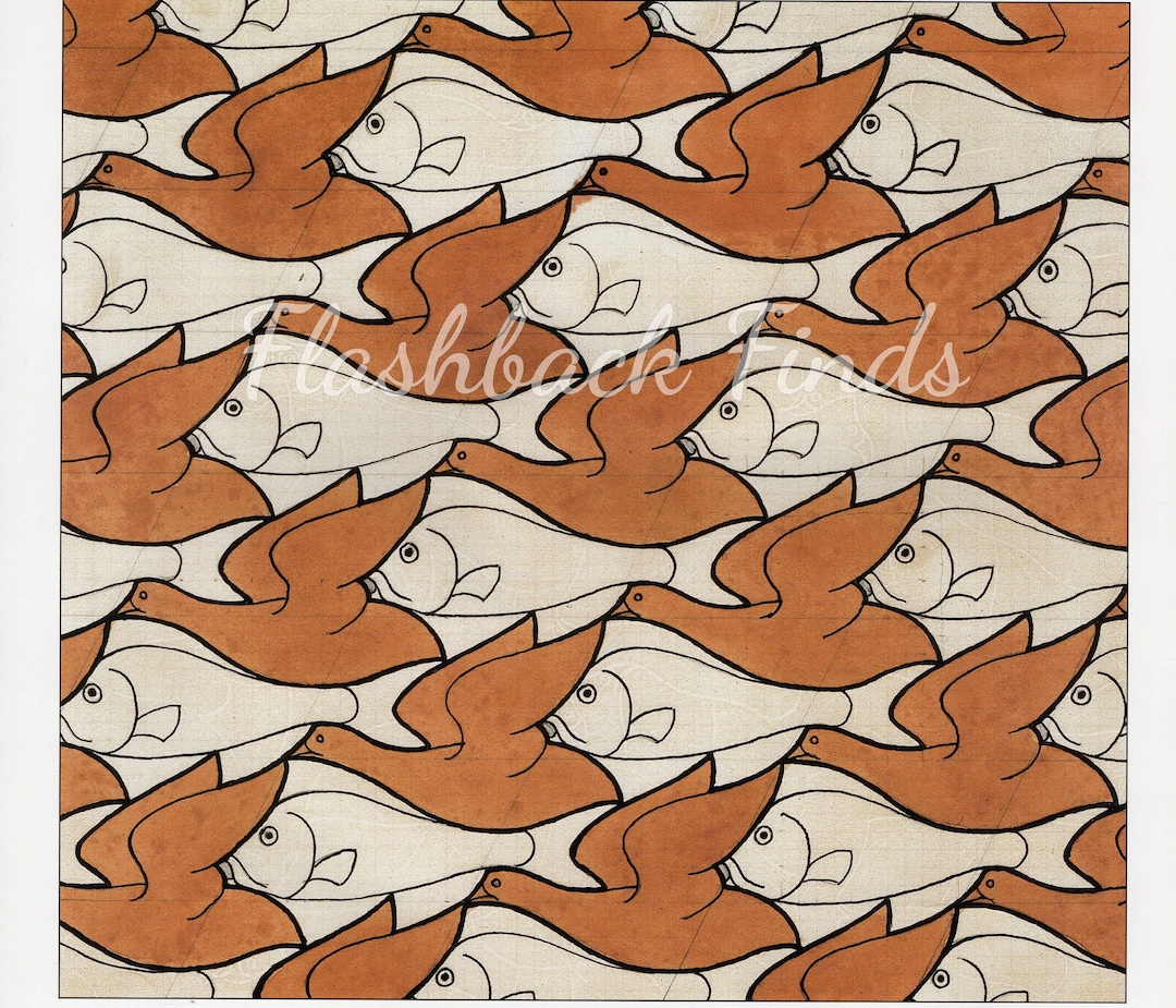 MC Escher Symmetry Geese Fish Art Print/ Modern Relativity - Etsy