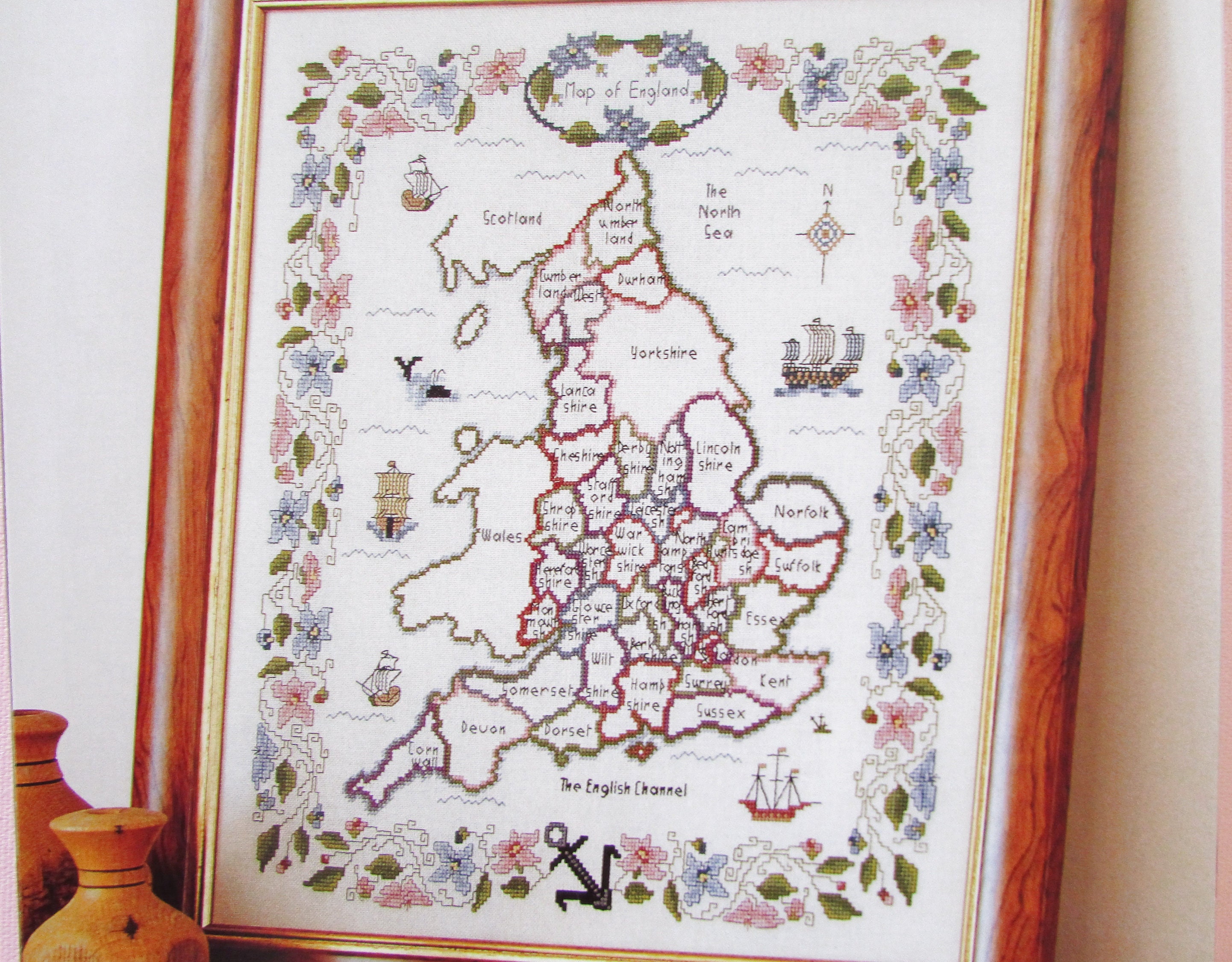 Map of England Cross Stitch Sampler Pattern/ 1800's Antique Style ...